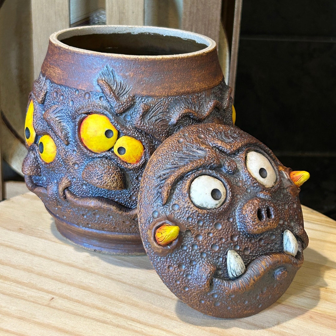 Monster Pottery, Goblin, Ogre, Troll, Orc, Candy, Coffee, Handcrafted, Storage Jar, Man Cave ...