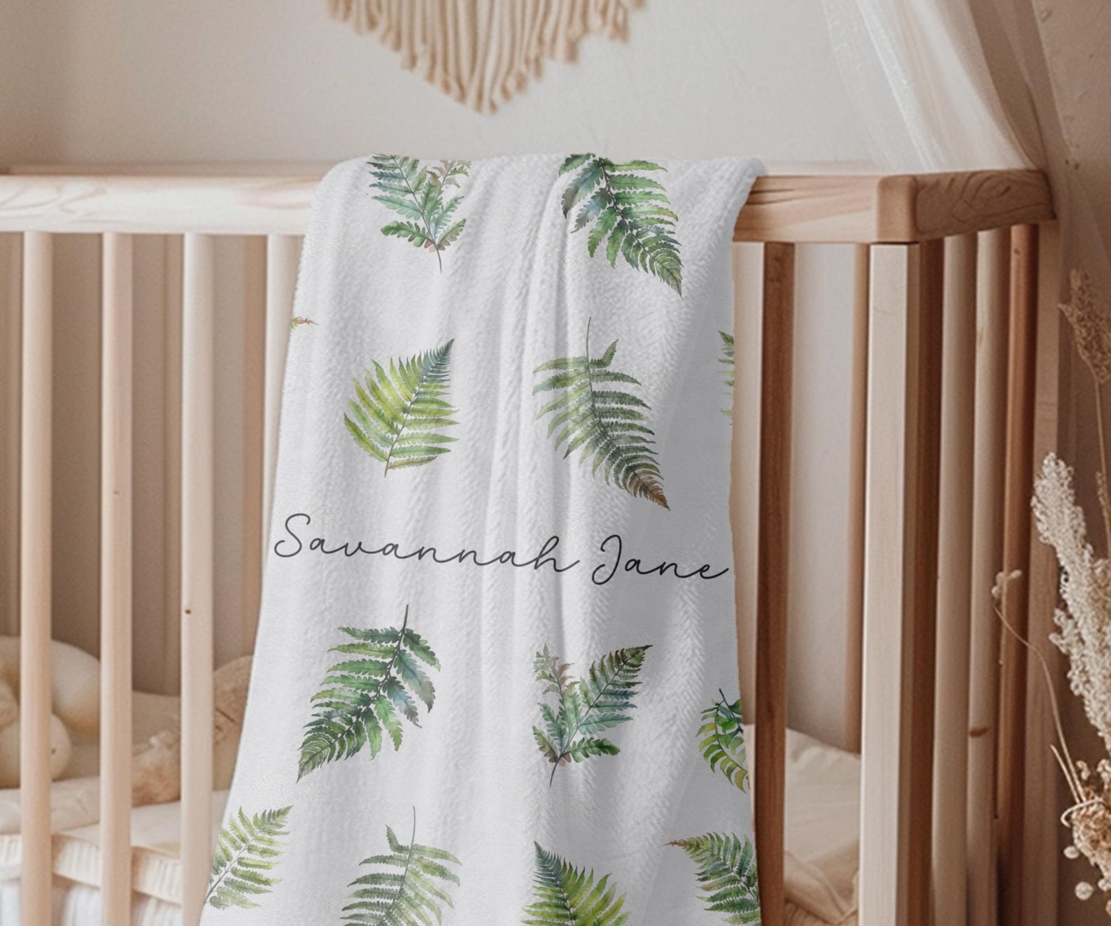 Personalized Fern Baby Blanket for Botanical Nursery Boho Baby Blanket ...