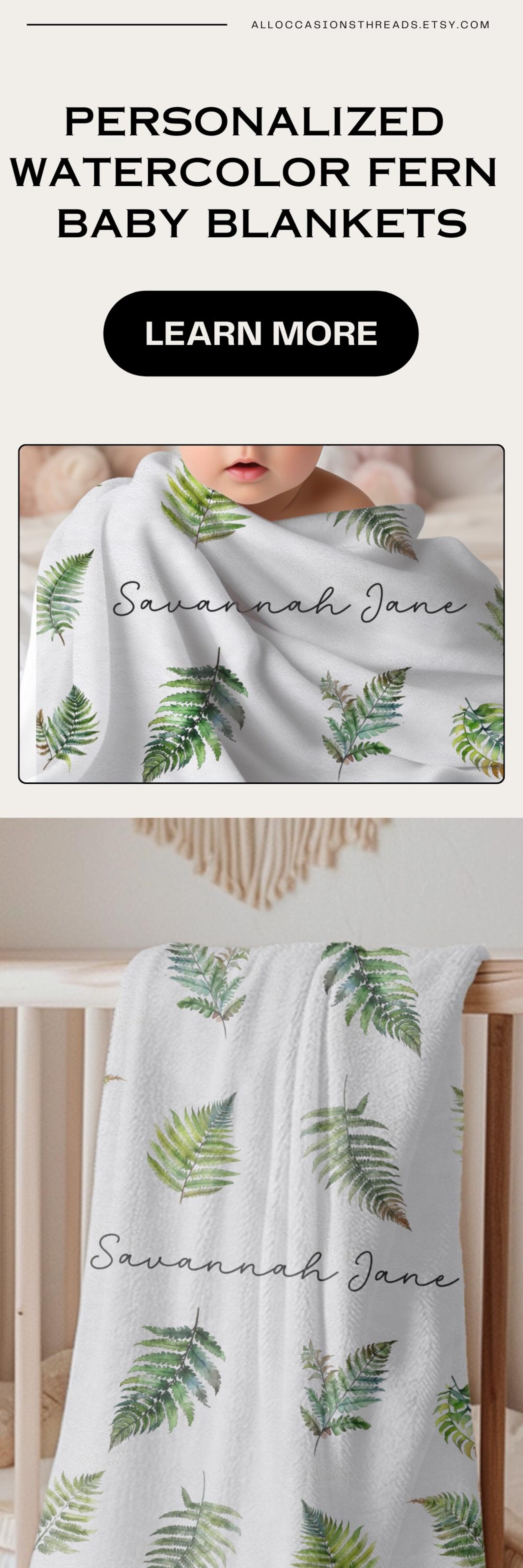 Personalized Fern Baby Blanket for Botanical Nursery Boho Baby Blanket ...