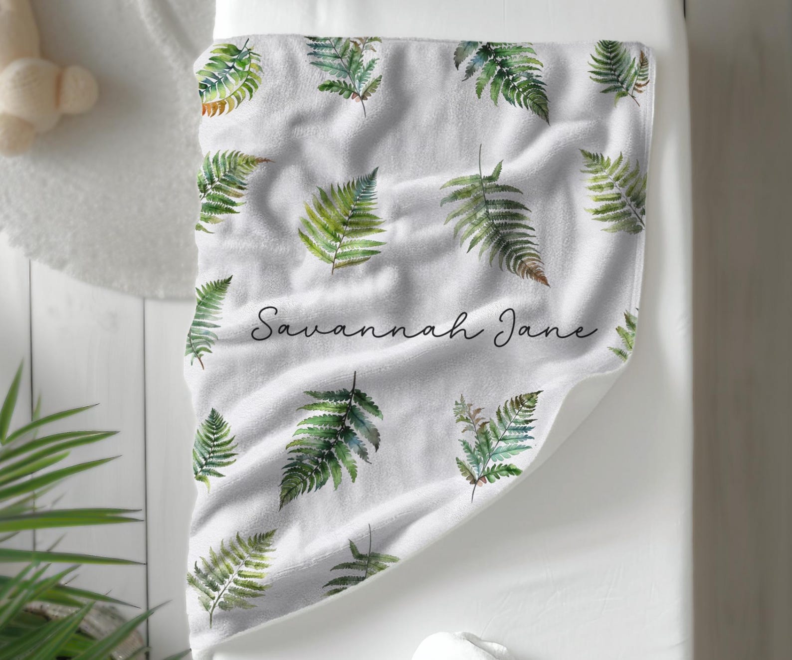 Personalized Fern Baby Blanket for Botanical Nursery Boho Baby Blanket ...