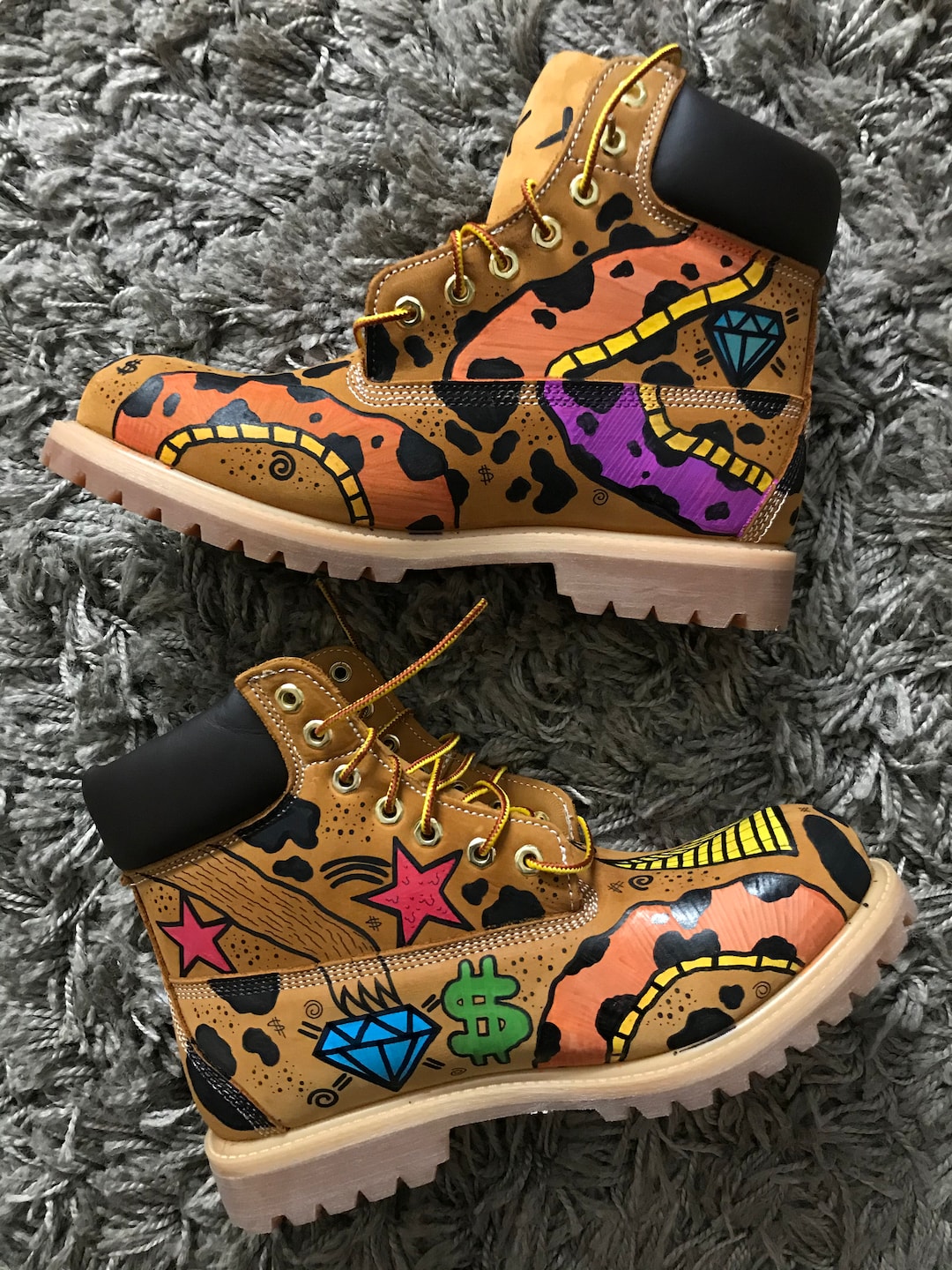 Hand-painted Timberland Boots: Custom One of a Kind 6-inch Abstract Art ...