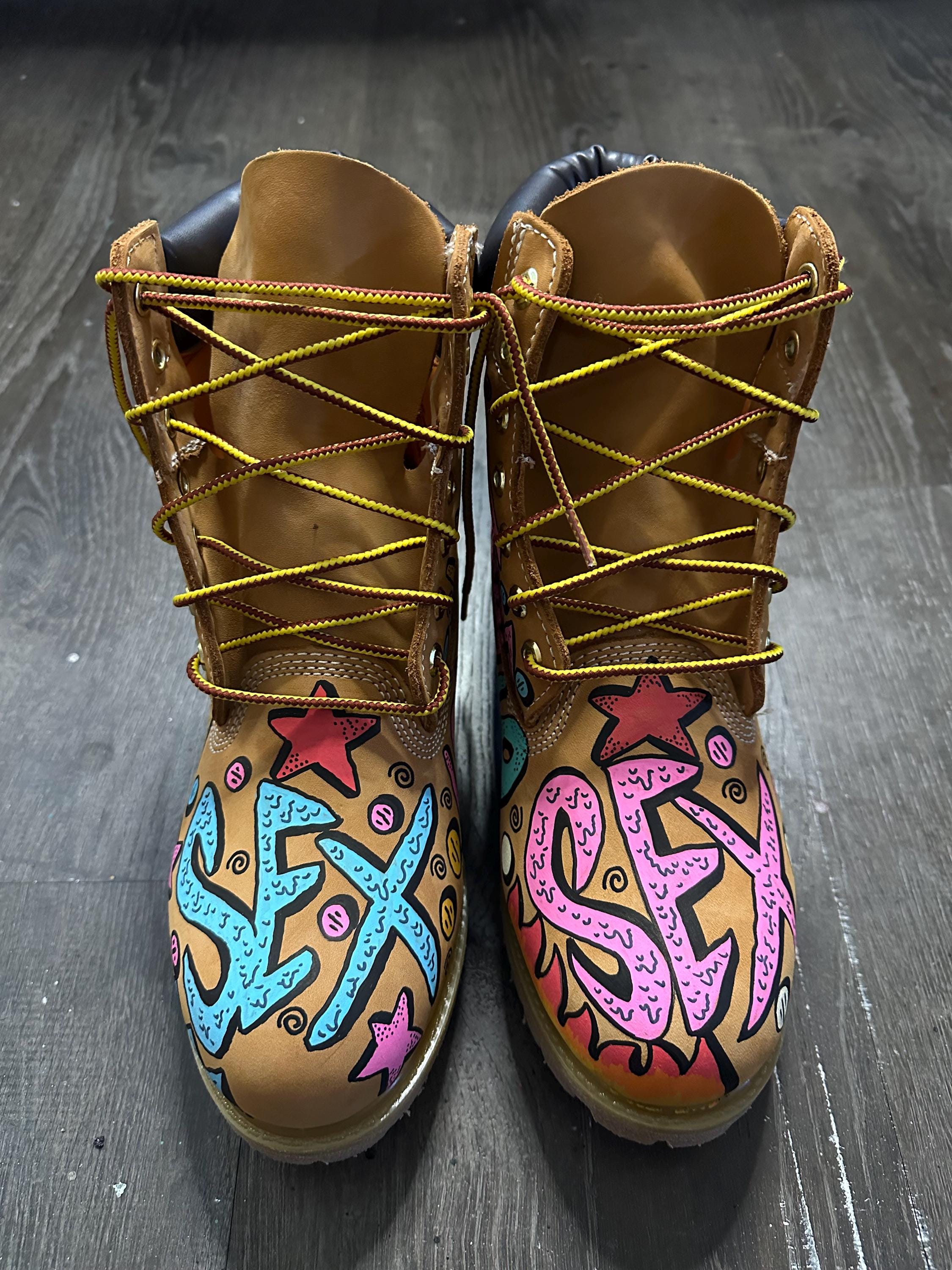Hand-painted Timberland Boots: Custom 6-inch Abstract Art Footwear - Etsy