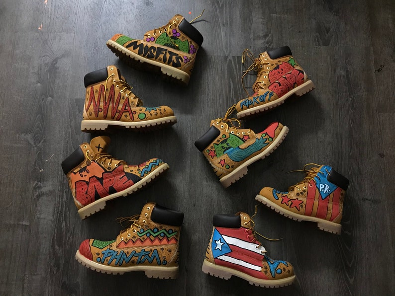 Hand-painted Timberland Boots: Custom One of a Kind 6-inch Abstract Art ...