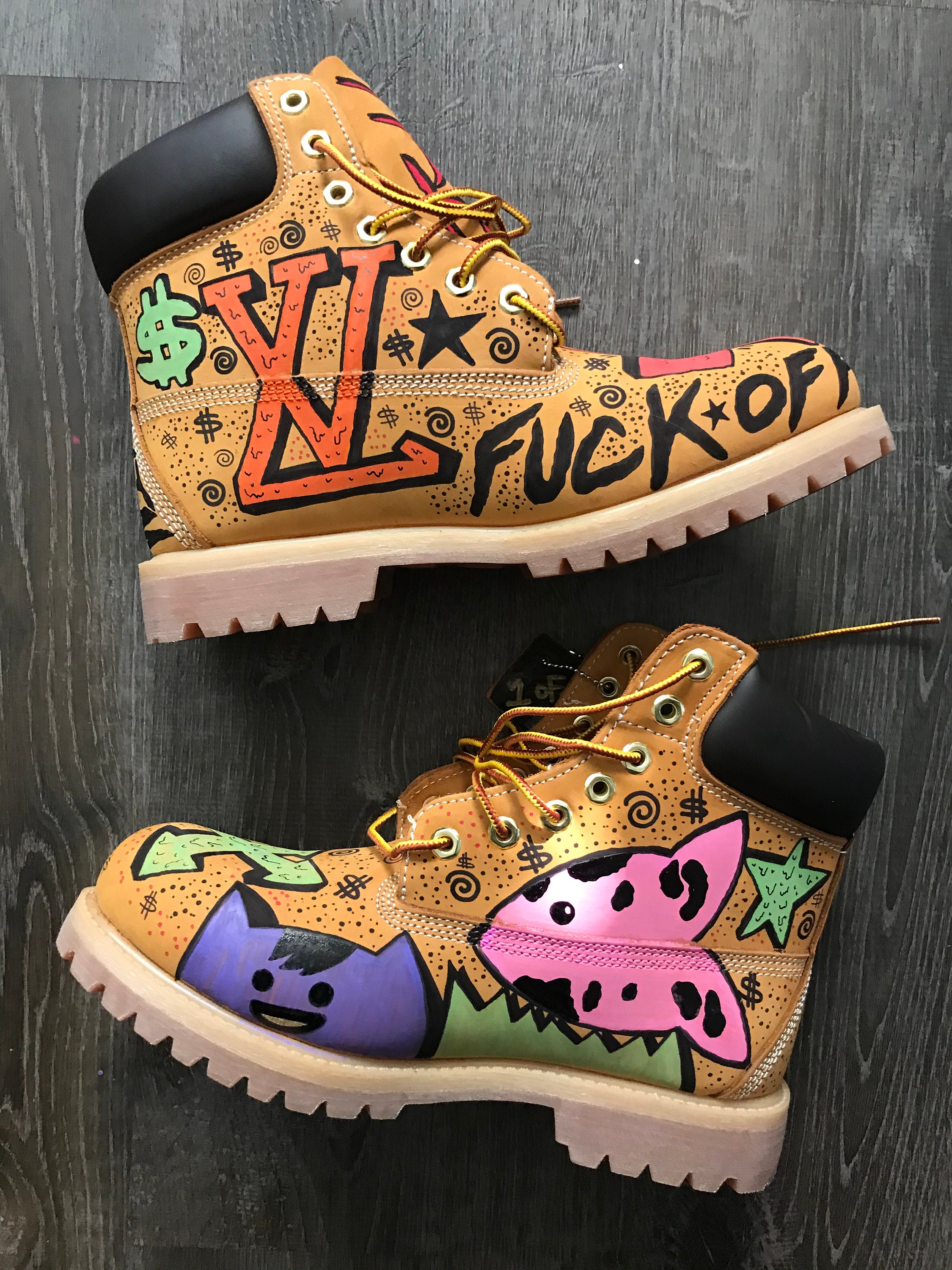 Hand-painted Timberland Boots: Custom One of a Kind 6-inch Abstract Art ...