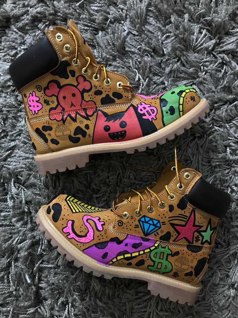 Hand-painted Timberland Boots: Custom One of a Kind 6-inch Abstract Art ...