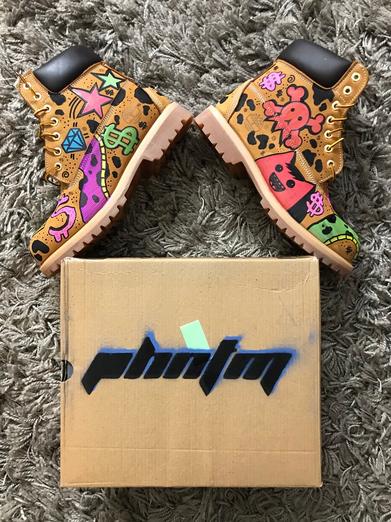 Hand-painted Timberland Boots: Custom One of a Kind 6-inch Abstract Art ...