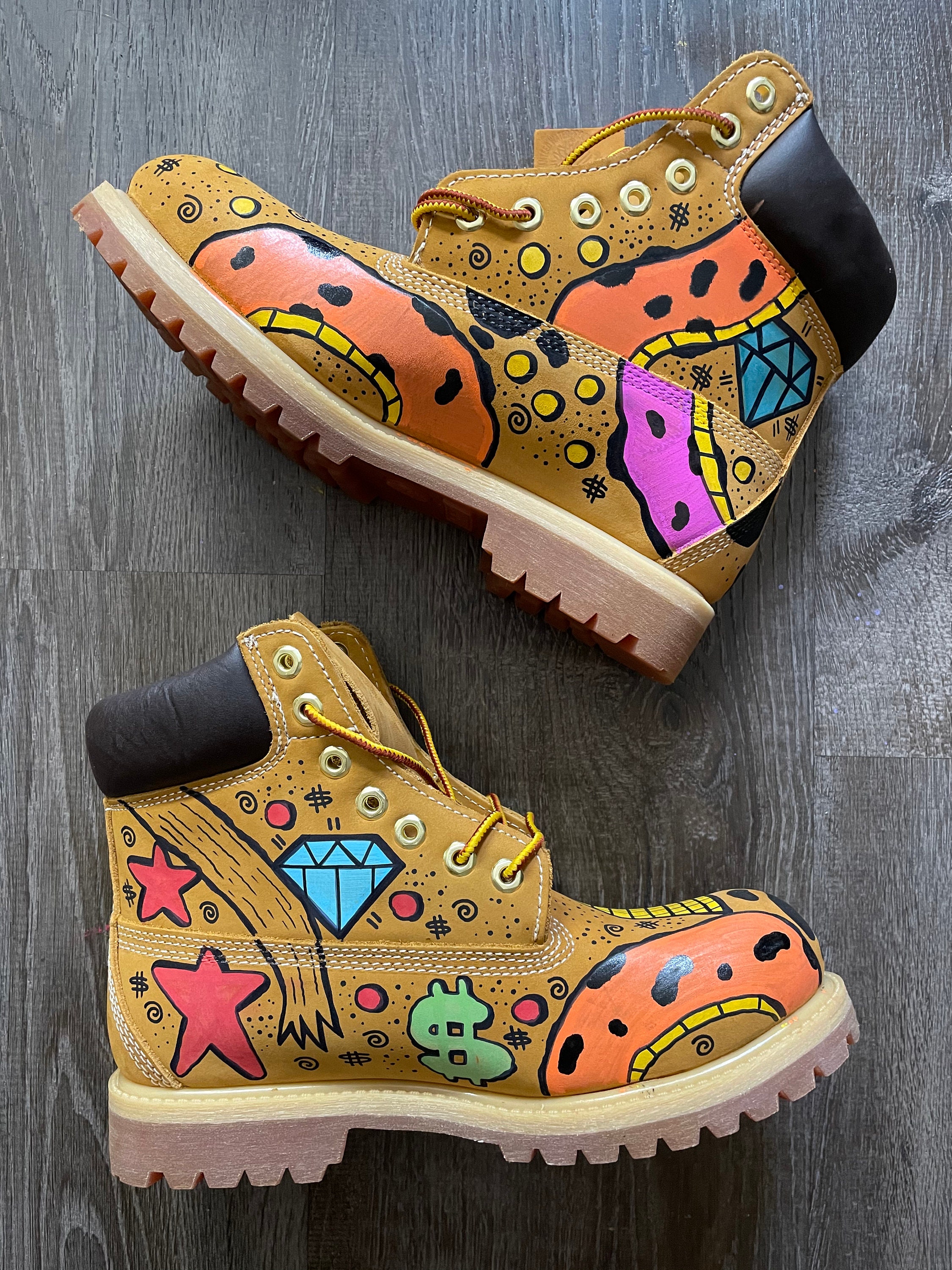 Custom Hand Painted Timberland 6 Inch Wheat Boots, One of a Kind ...