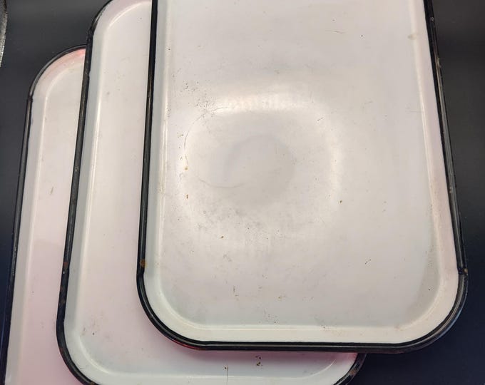 White Vintage Enamelware Tray With Black Border - 3 INCLUDED for ONE ...