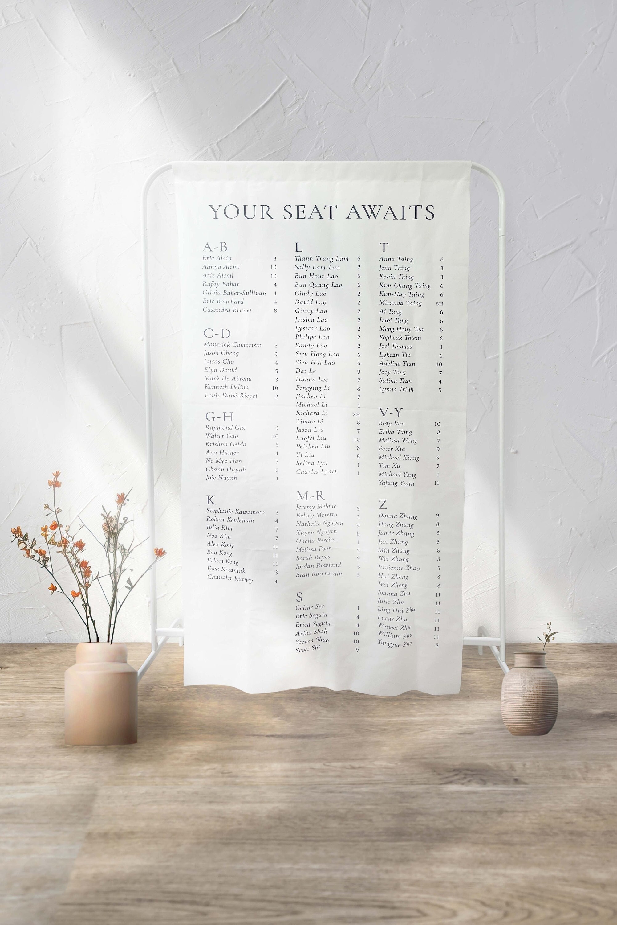 Semi-custom Linen Banner Seating Chart in Alphabetical Order, Wedding ...