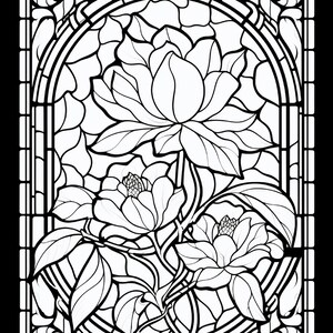 100 Floral Stainedglass Coloring Pages for Relaxation - Etsy