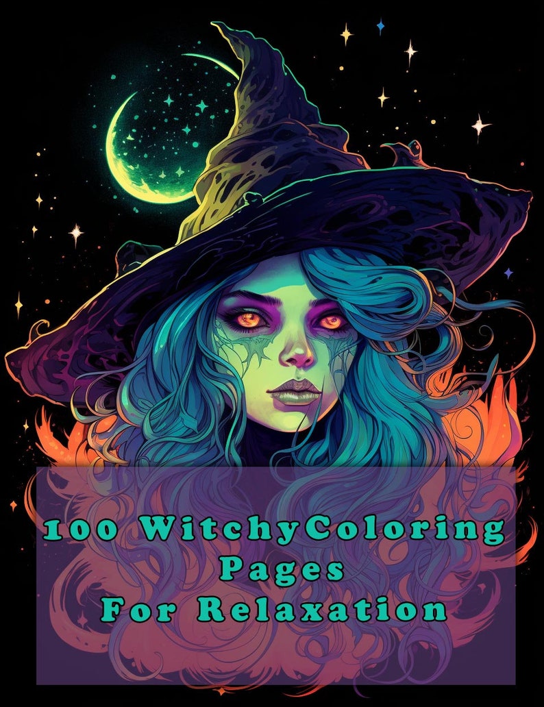 100 Witch Coloring Pages for Relaxation - Etsy