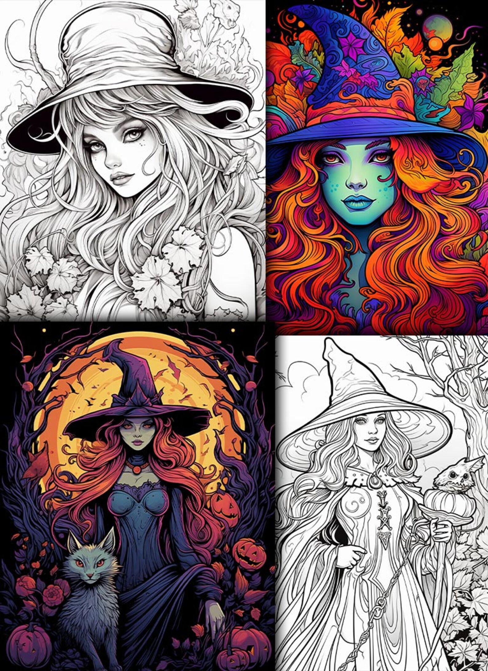 100 Witch Coloring Pages for Relaxation - Etsy