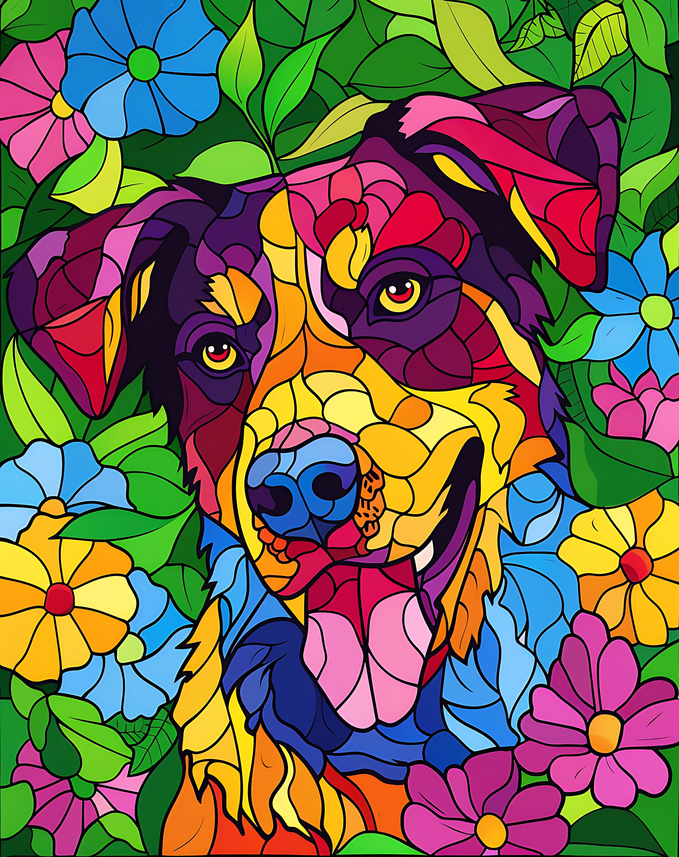 150 Stained Glass Dog Adult Coloring Pages - Etsy