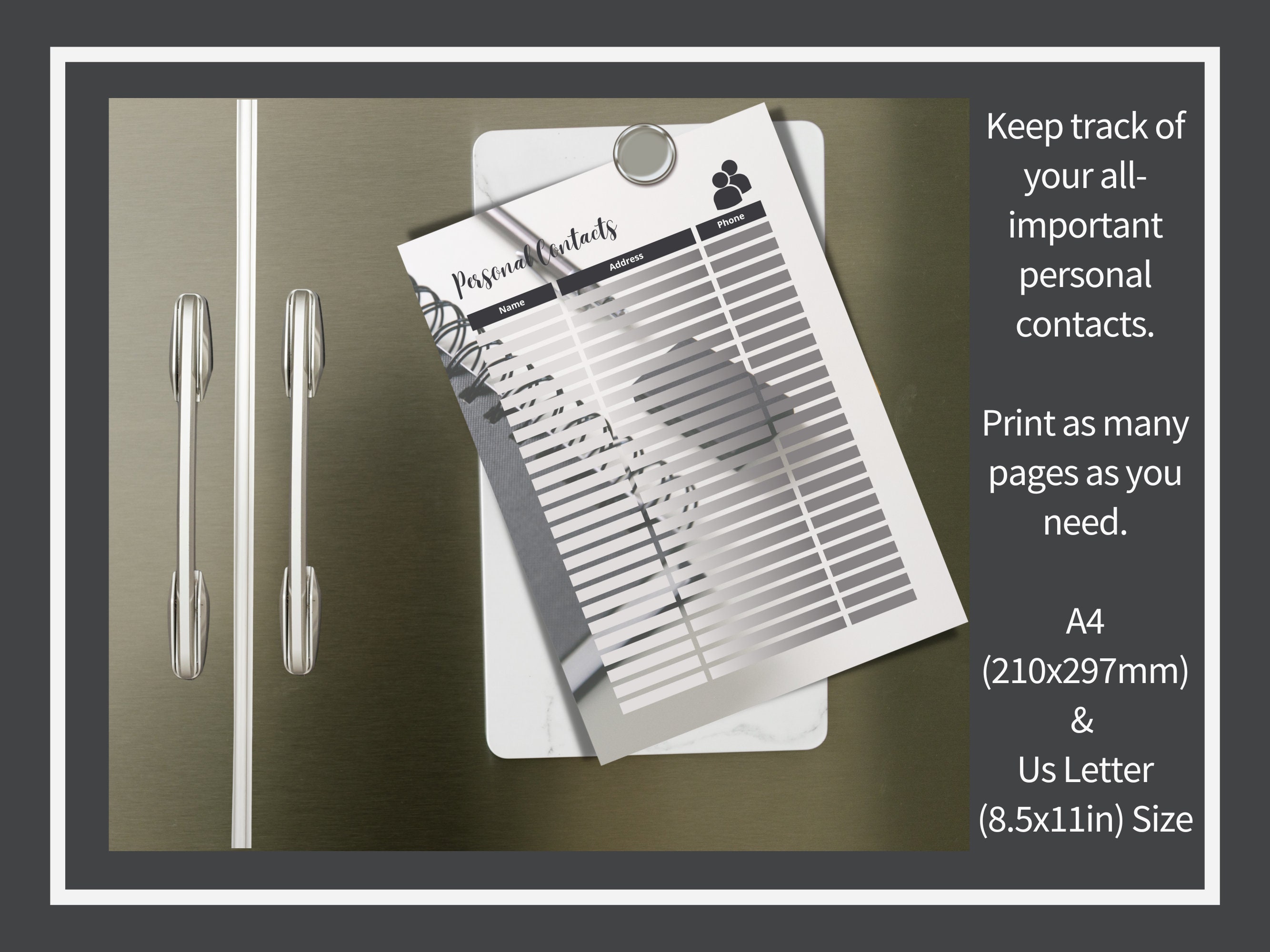Personal Contacts Organizer, Name, Address and Phone Number Contact ...