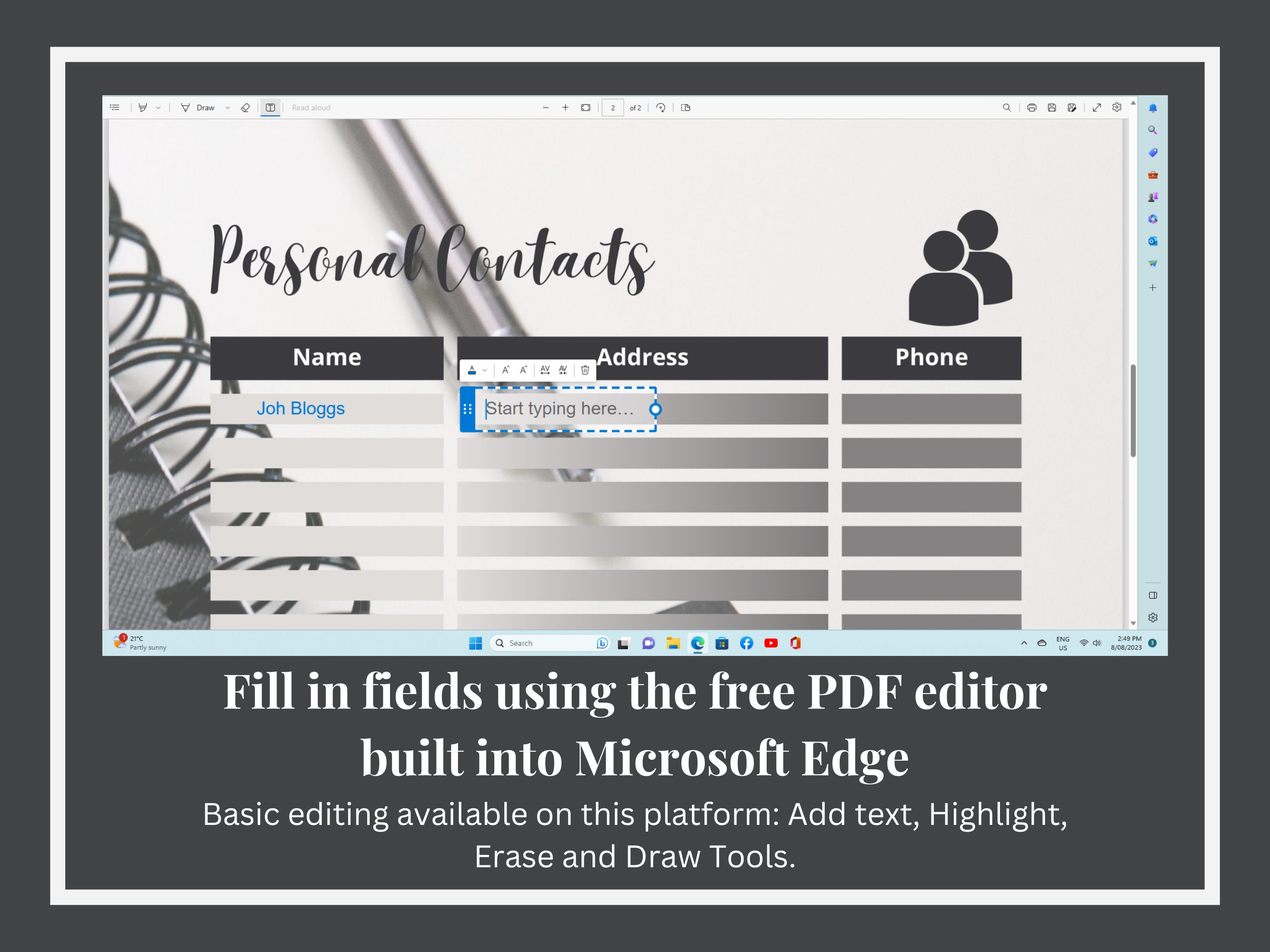 Personal Contacts Organizer, Name, Address and Phone Number Contact ...