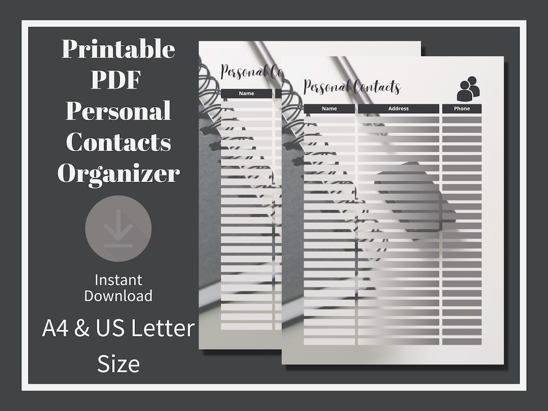 Personal Contacts Organizer, Name, Address and Phone Number Contact ...