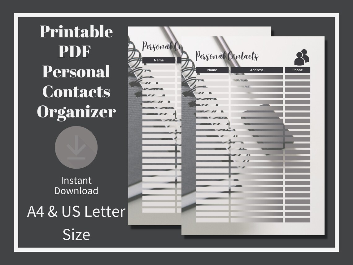 Personal Contacts Organizer, Name, Address and Phone Number Contact ...