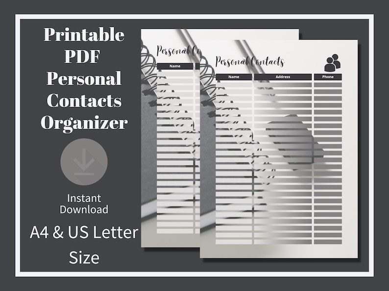 Personal Contacts Organizer, Name, Address and Phone Number Contact ...