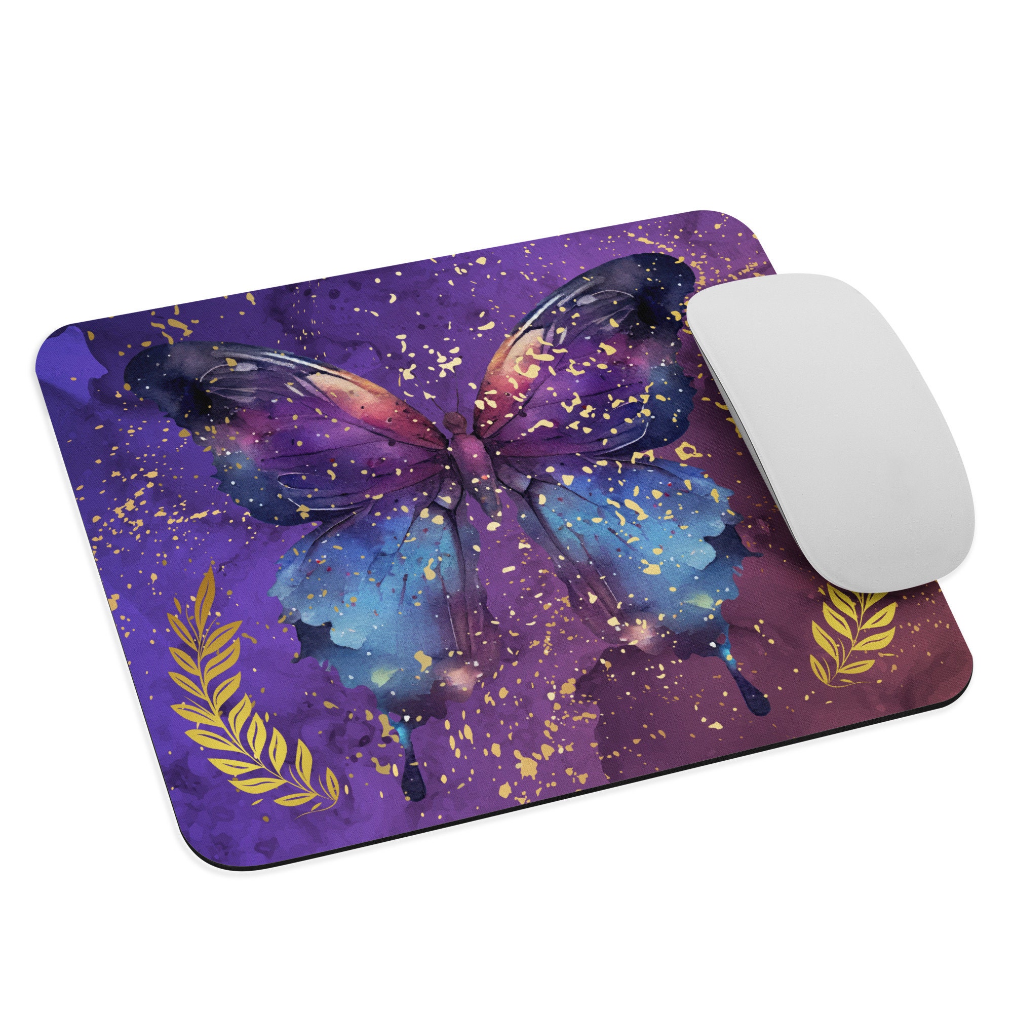 Purple and Gold Butterfly Mouse Pad Soft Natural Rubber Base - Etsy
