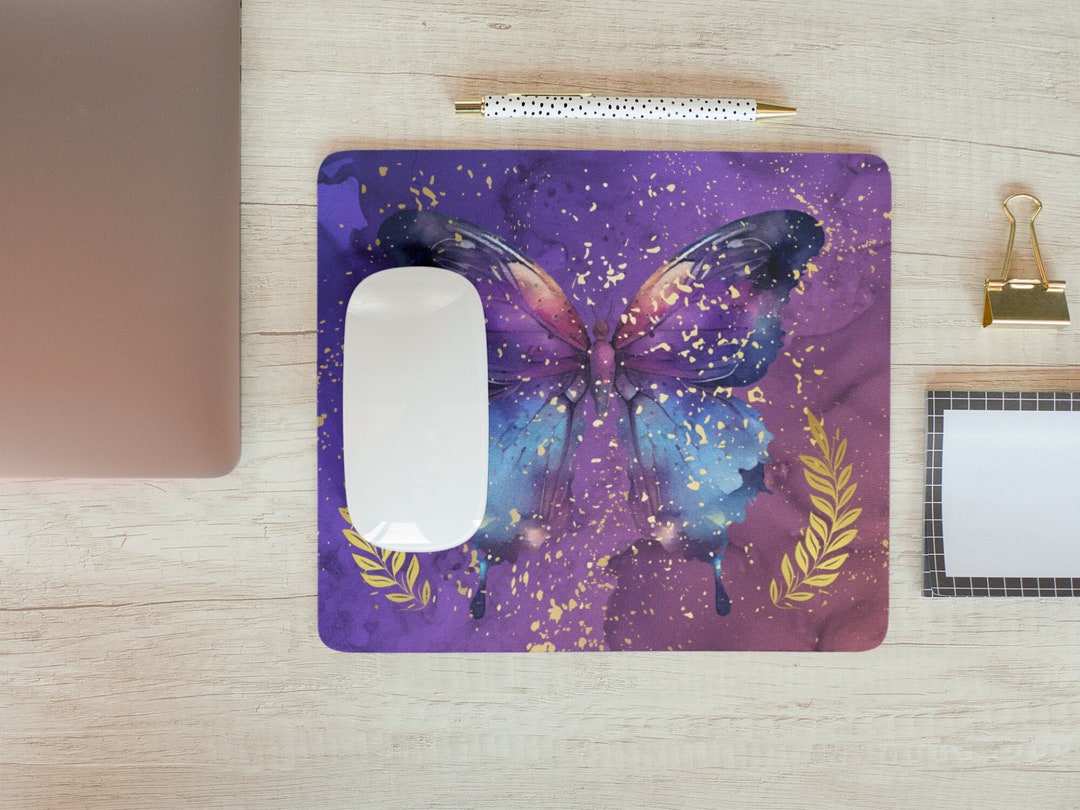 Purple and Gold Butterfly Mouse Pad| Soft Natural Rubber Base| Gaming ...