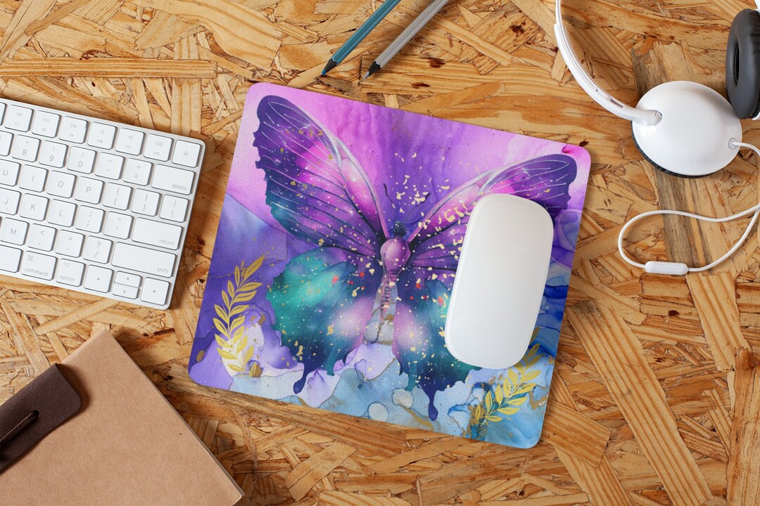 Purple and Blue Butterfly Mousepad, Desk Mat Anime, Cute Desk Decor ...