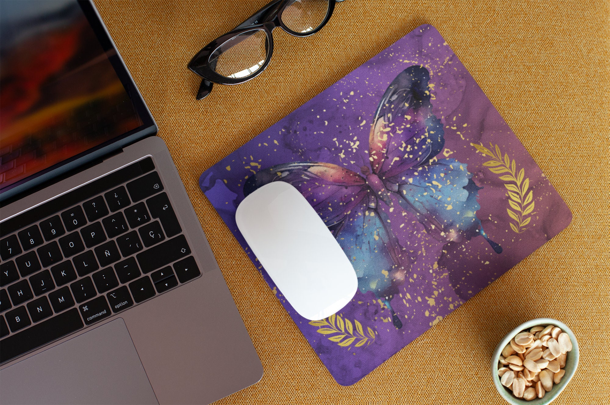 Purple and Gold Butterfly Mouse Pad Soft Natural Rubber Base - Etsy