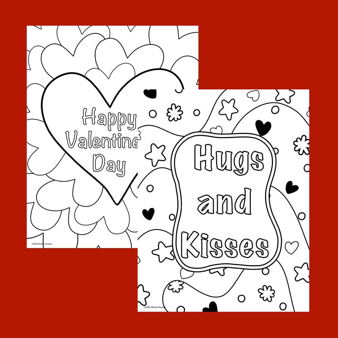 Valentine’s Day- 10 Hand Drawn Coloring Pages - Etsy