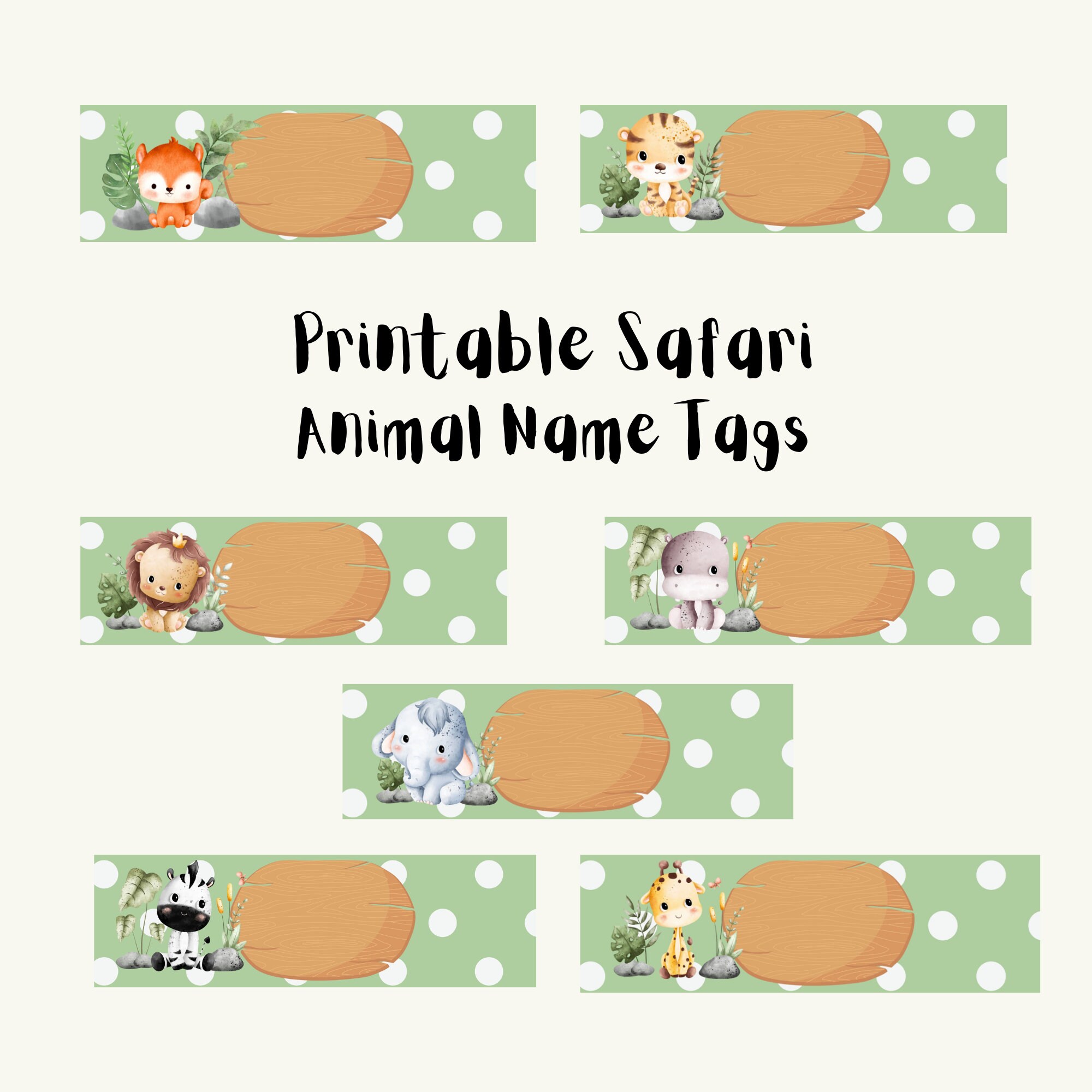 Safari Animal Classroom Name Labels, Cubby Tags for Preschool, Baby ...