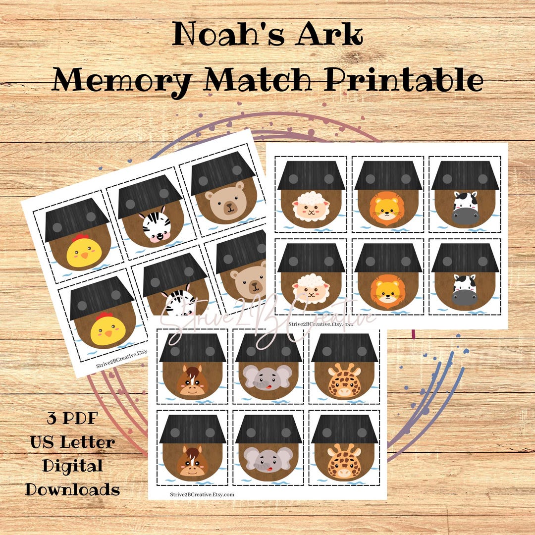 Noah's Ark Themed Printable Memory Match, Animal Memory Card Game ...