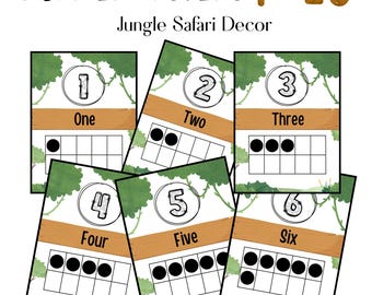Jungle Safari Number Posters 0-20 | Ten Frame Classroom Decor (PDF) - Etsy
