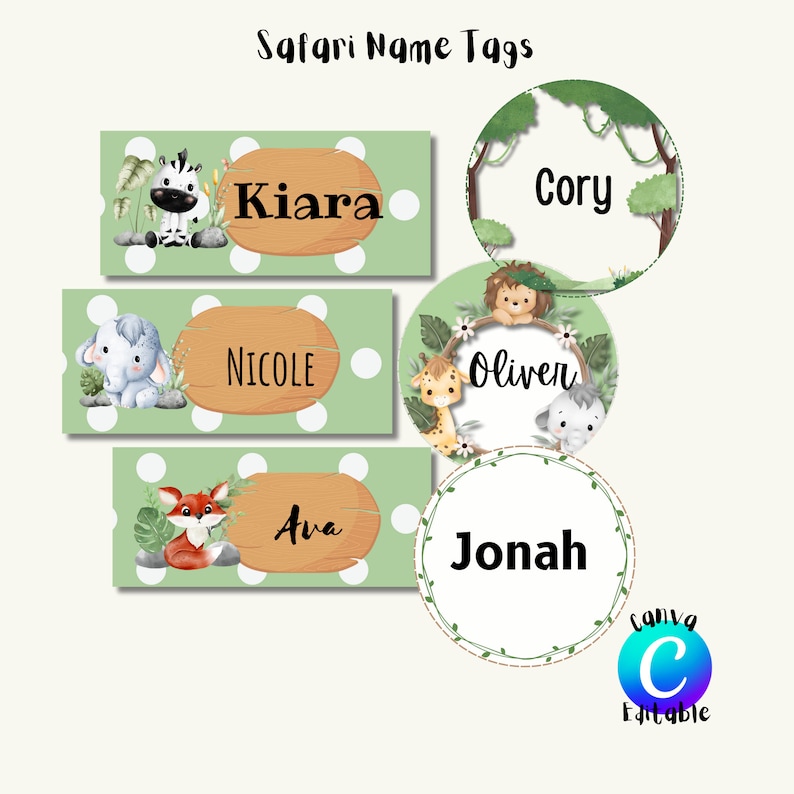 Editable Classroom Name Tags Safari Animals , Cubby Tags for Preschool ...