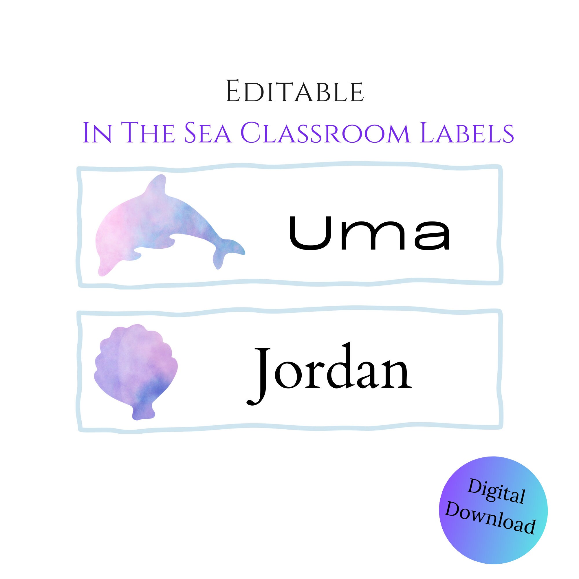 Editable in the Sea Classroom Name Labels, Cubby Tags, Customizable ...