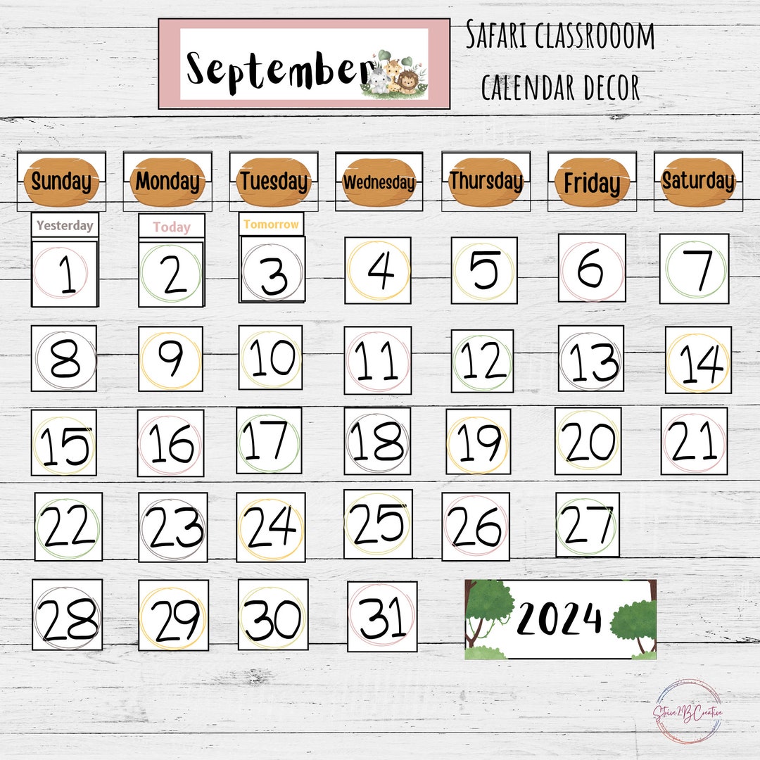 Safari Classroom Calendar Decor, Pocket Chart,editable Canva Template ...