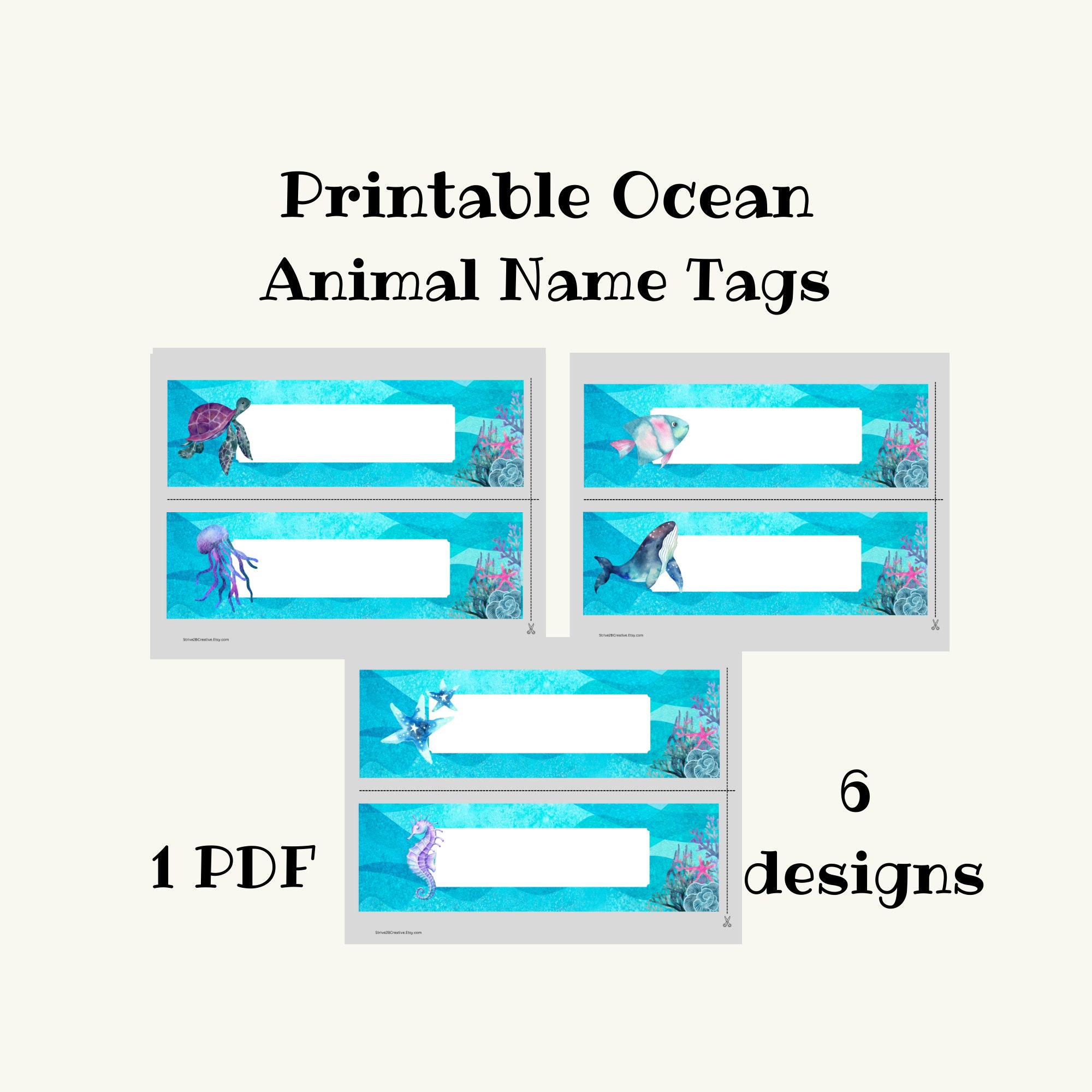 Ocean Animal Name Tags,printable Desktop Tags, Cubby Labels, Classroom ...