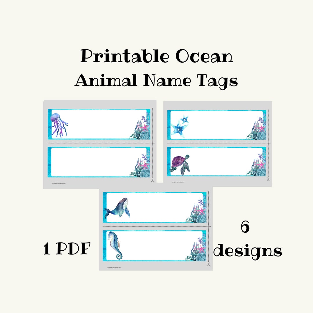 Ocean Theme Classroom Name Tags,printable Desktop Tags, Ocean Animal ...
