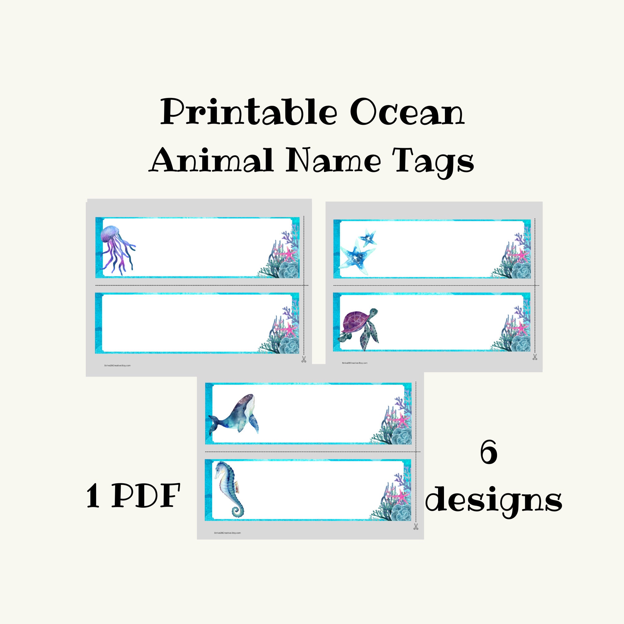 Ocean Theme Classroom Name Tags,printable Desktop Tags, Ocean Animal ...