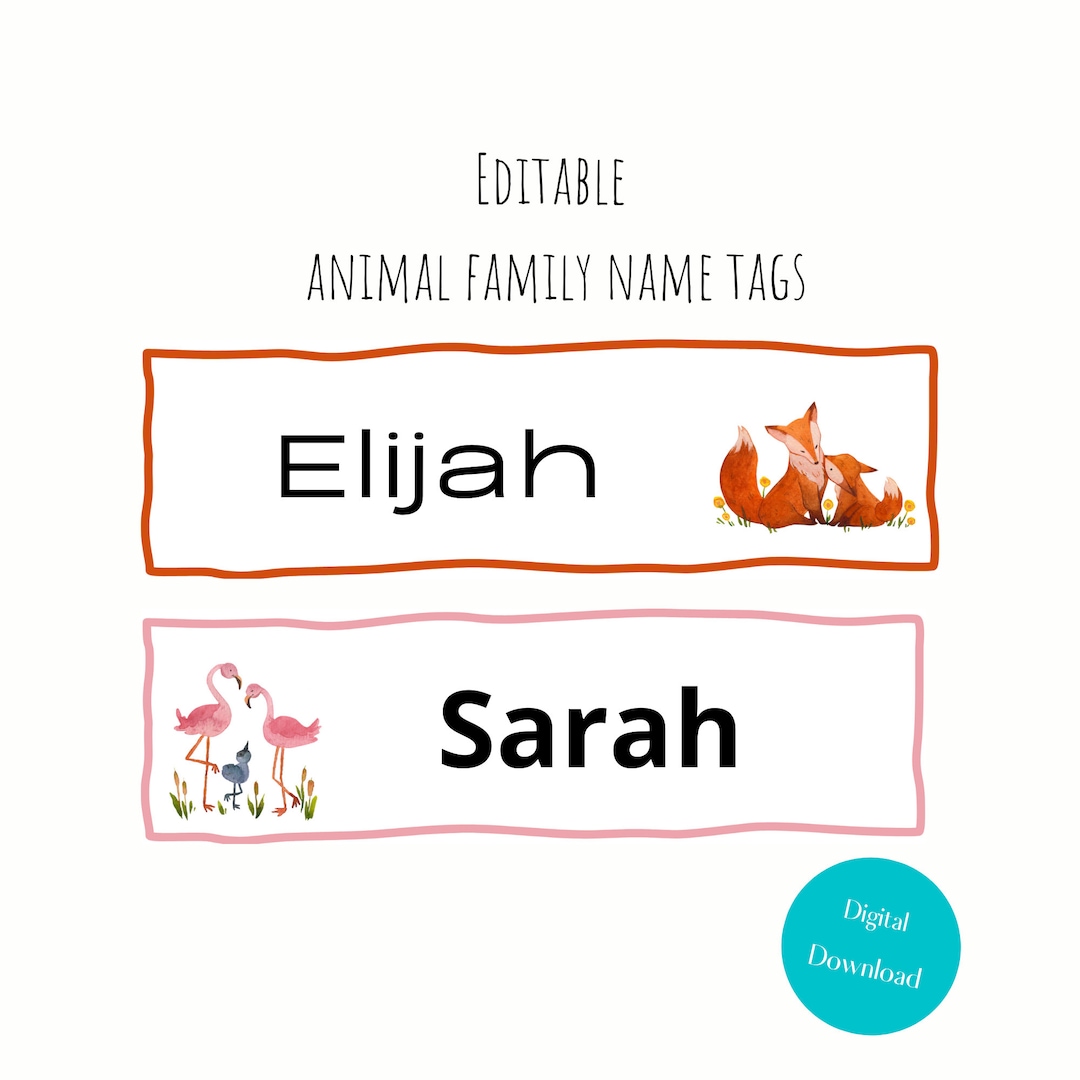 Editable Animal Family Name Tags, Cubby Tags, Customizable Digital ...