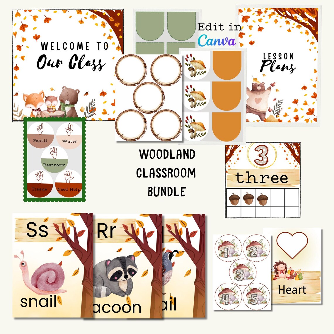 Woodland Classroom Decor Bundle, Editable Woodland Classroom Printable ...