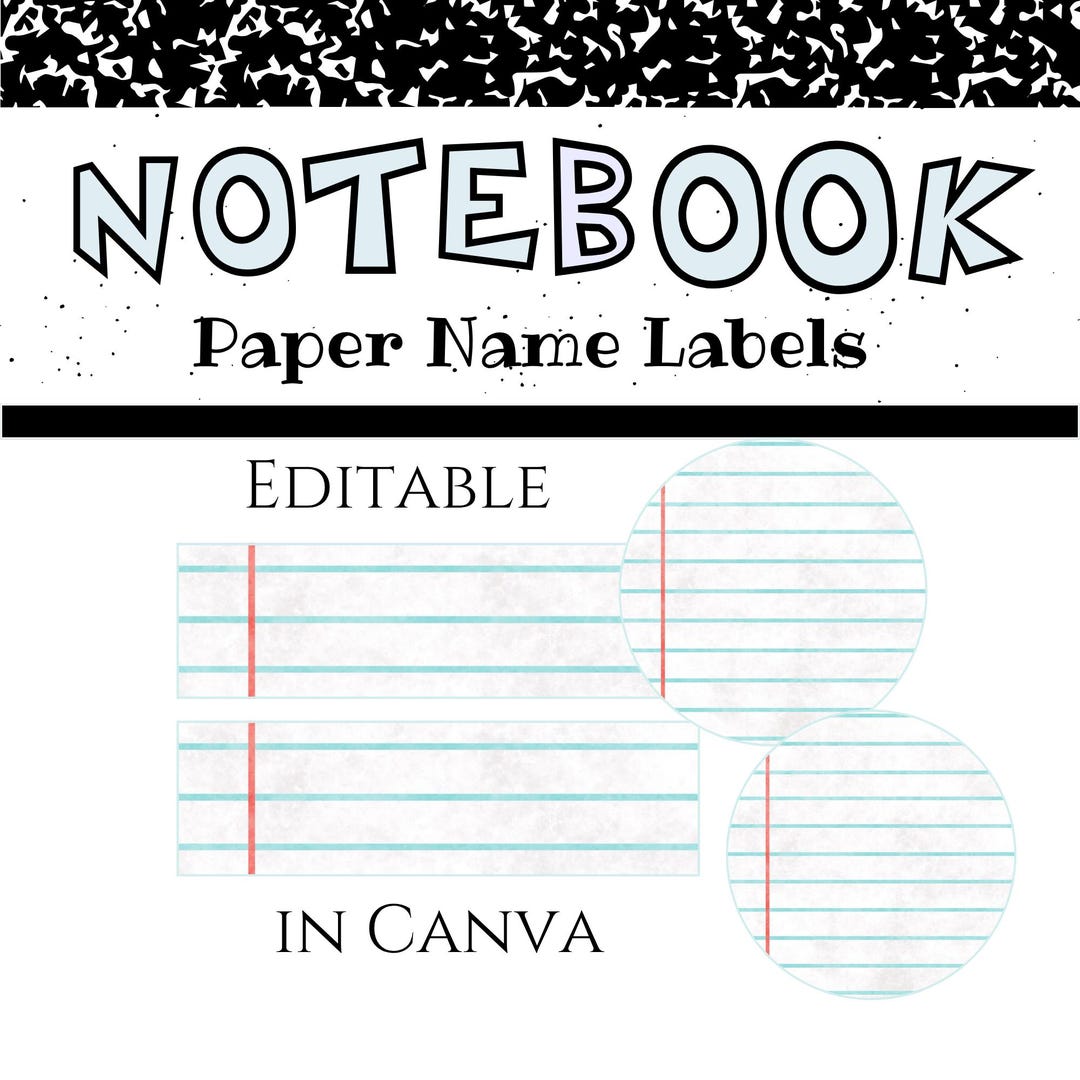 Notebook Paper - Editable Student Name Labels, Composition Notebook ...