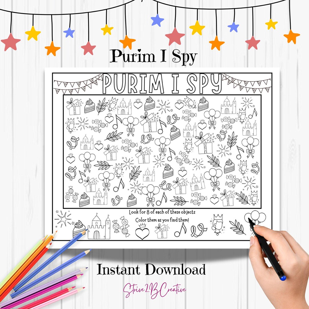 Purim I Spy Page, I Spy Coloring, Purim Printable, , I Spy Holiday ...