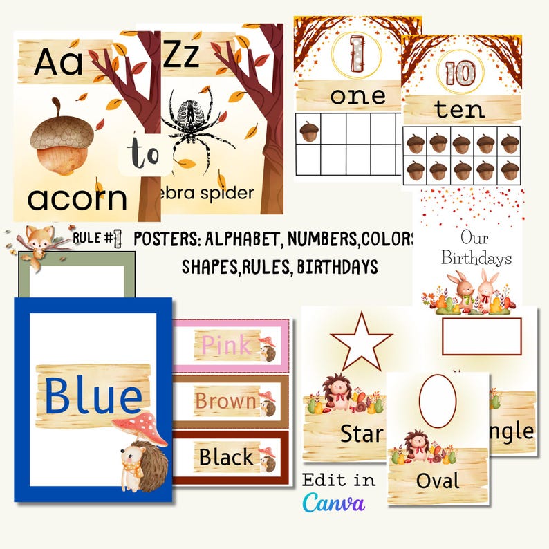 Woodland Classroom Decor Bundle, Editable Woodland Classroom Printable ...