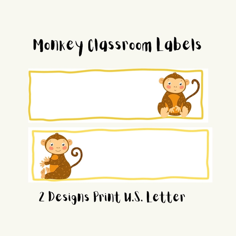 Editable Monkey Classroom Name Labels, Printable Cubby Tags (digital ...