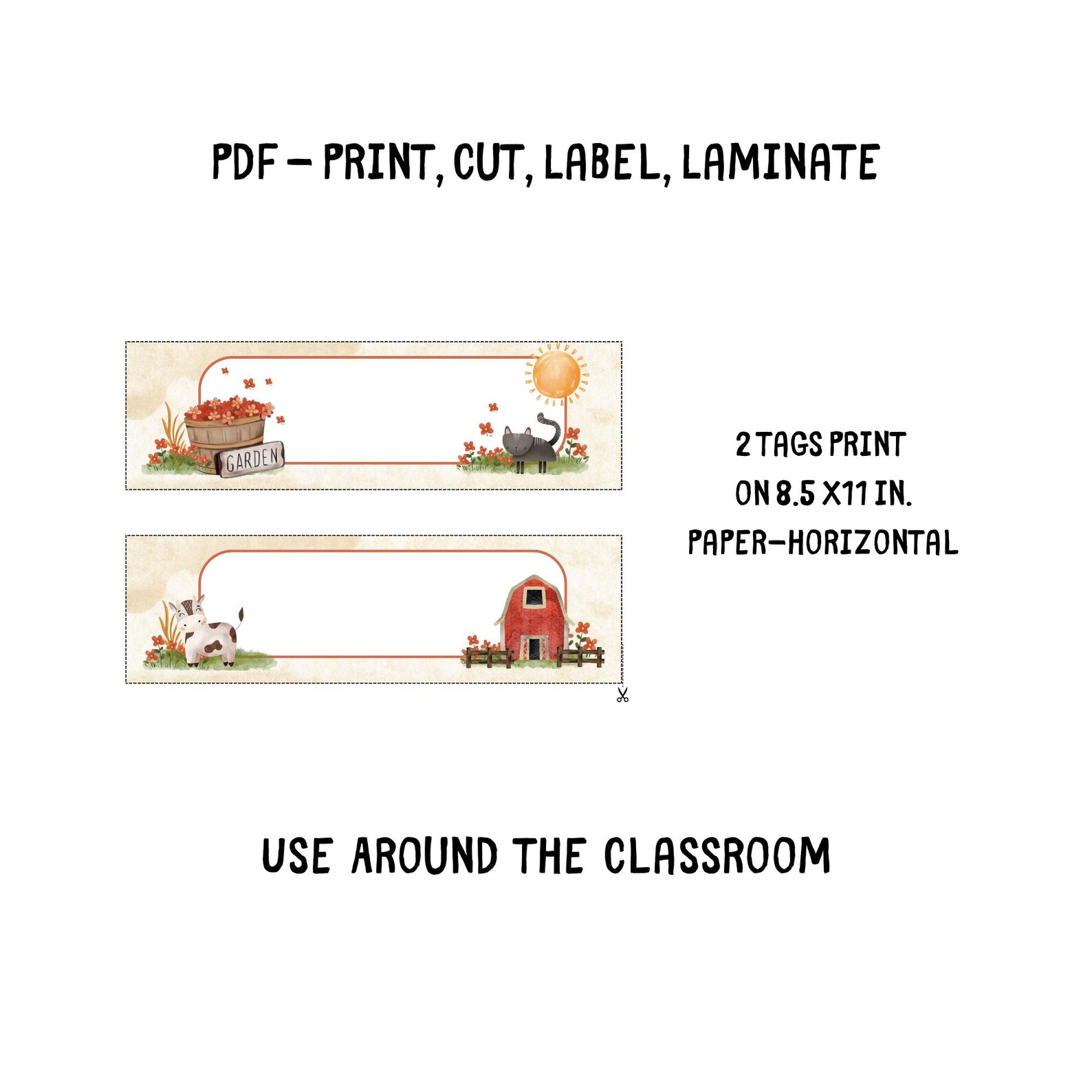Printable Farm Label, Editable Classroom Name Plate, Farmhouse Animal ...