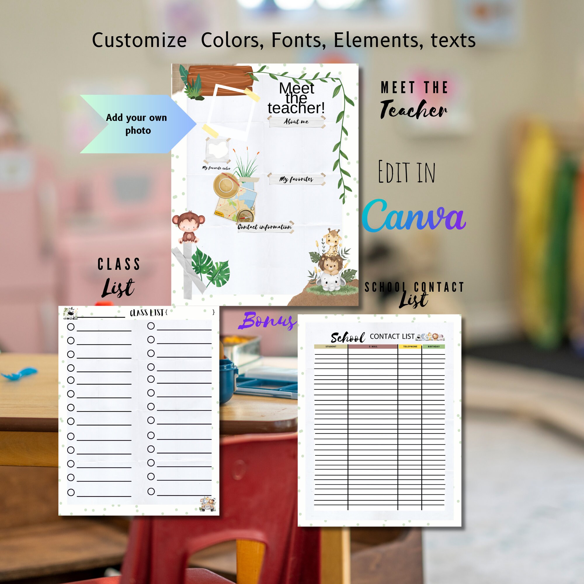 Meet the Teacher, Editable Canva Template, Safari Classroom Decor, Back ...