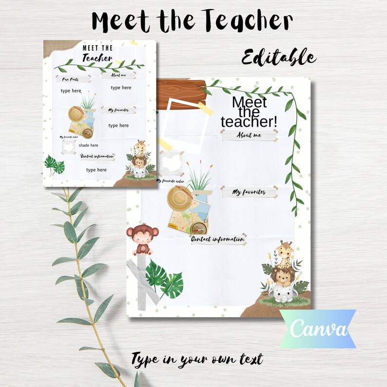 Meet the Teacher, Editable Canva Template, Safari Classroom Decor, Back ...