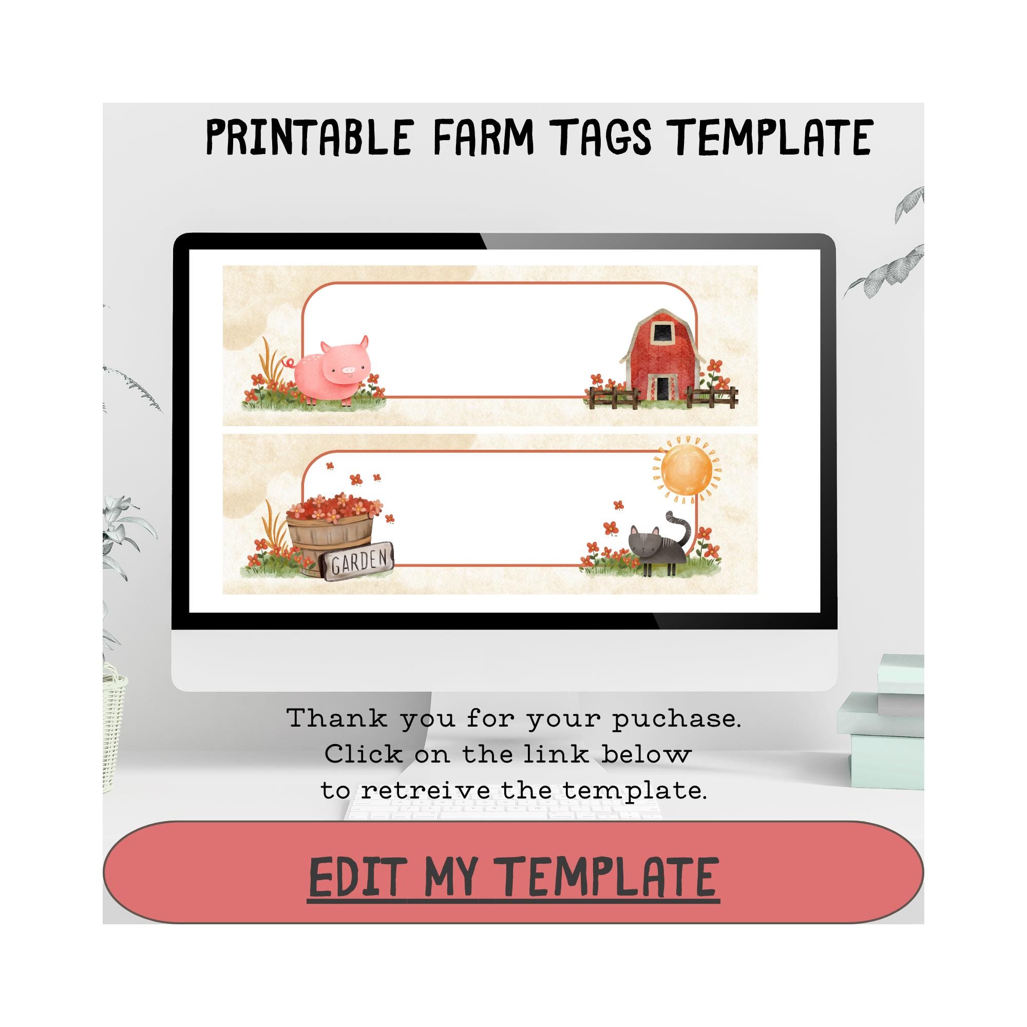 Printable Farm Label, Editable Classroom Name Plate, Farmhouse Animal ...