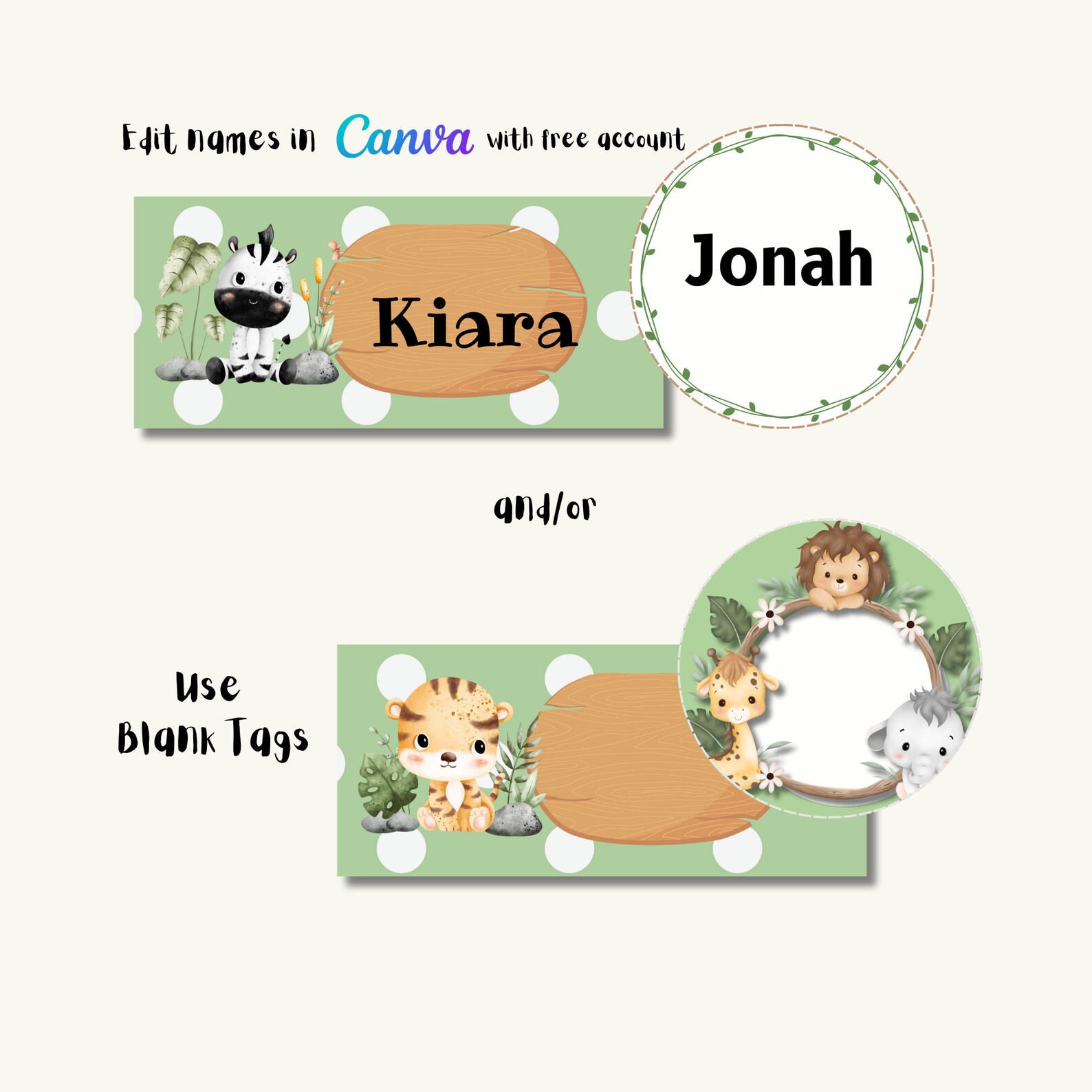 Editable Classroom Name Tags Safari Animals , Cubby Tags for Preschool ...