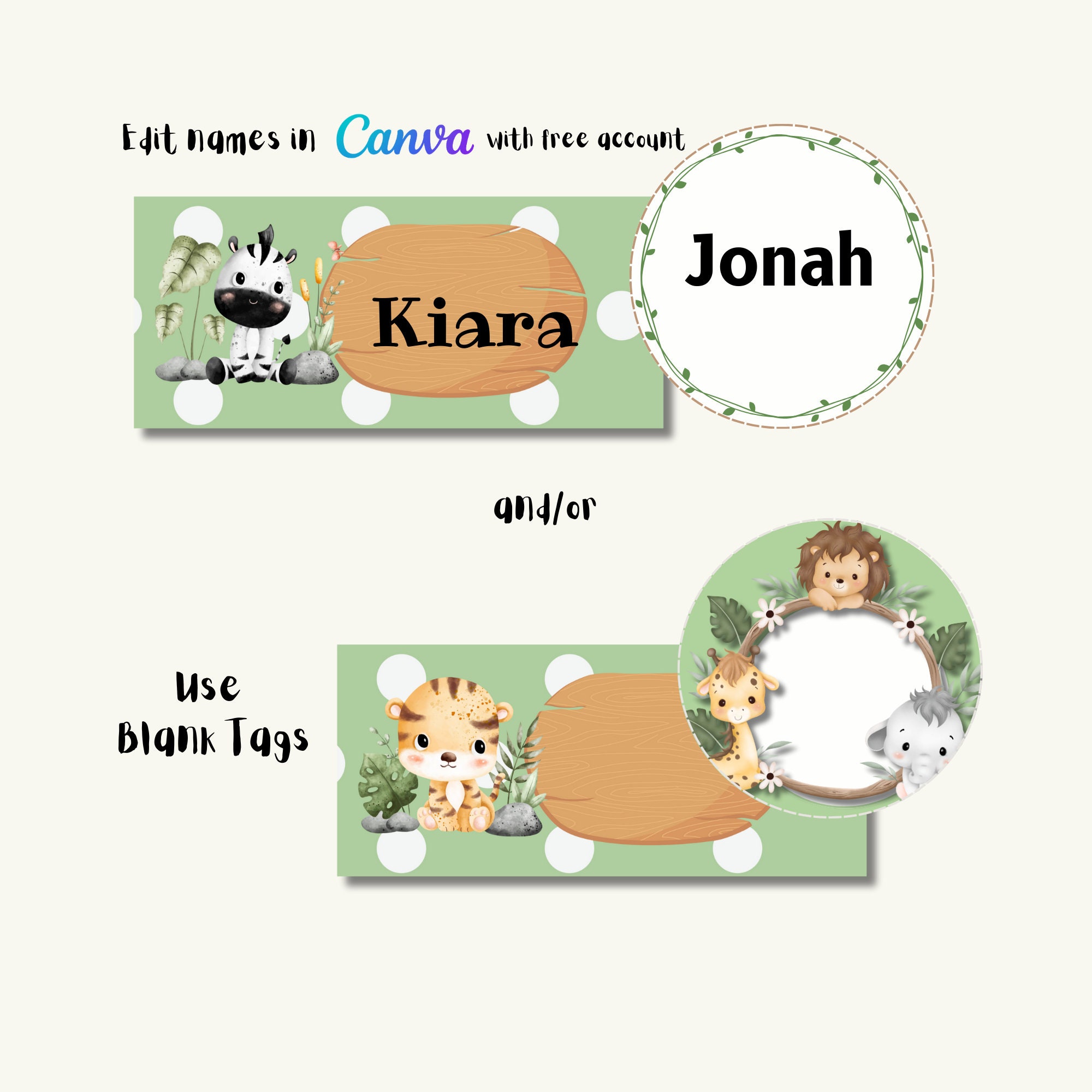 Editable Classroom Name Tags Safari Animals , Cubby Tags for Preschool ...