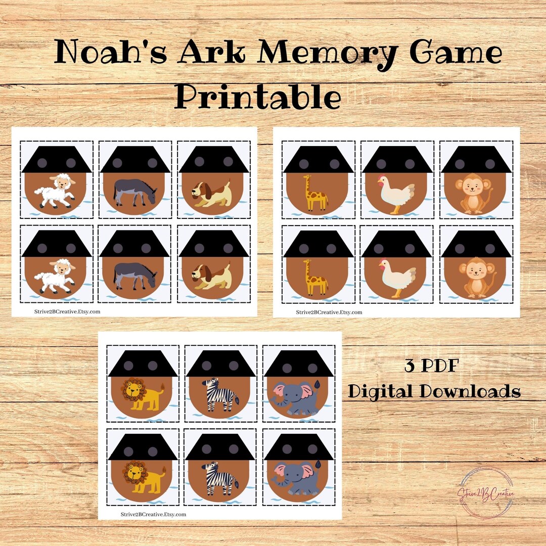 Noah's Ark Themed Printable Memory Game, Animal Matching Game ...