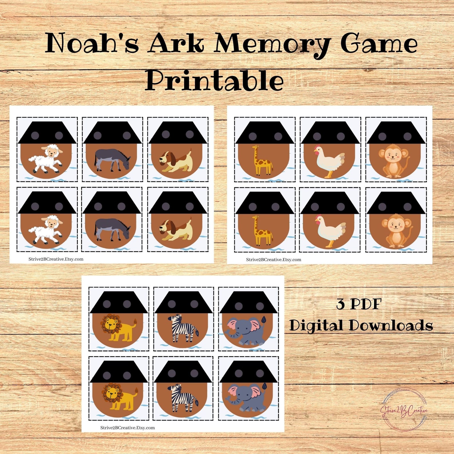 Noah's Ark Themed Printable Memory Game, Animal Matching Game ...